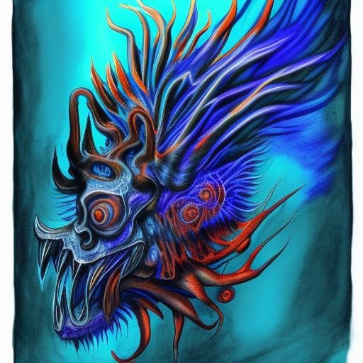 bizarrus peculiarus outlandish creature colorful deep color (dark blue ...