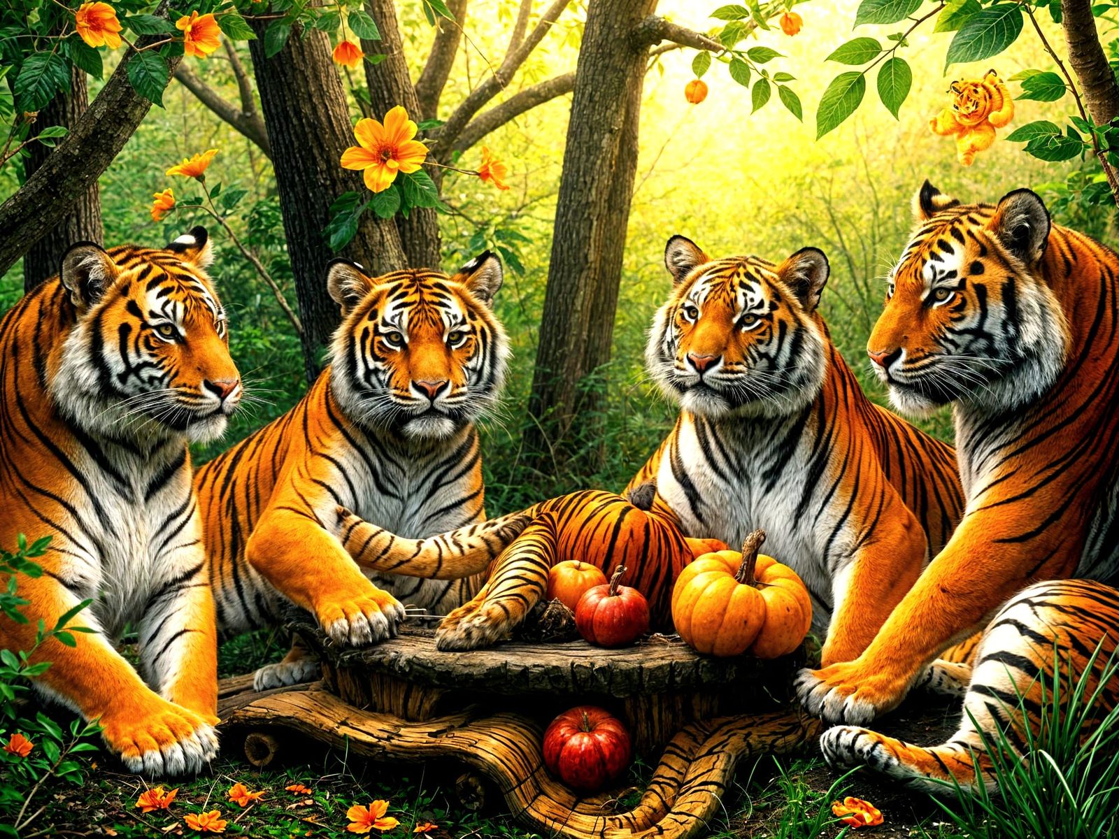 Tigers from Around the World Unite to Share Forest... - AI Art