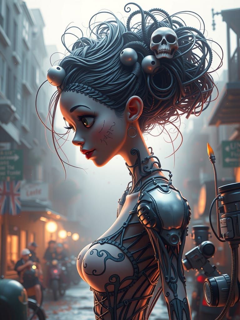 side view from top to bottom, slightly turned head. Cartoon style ...