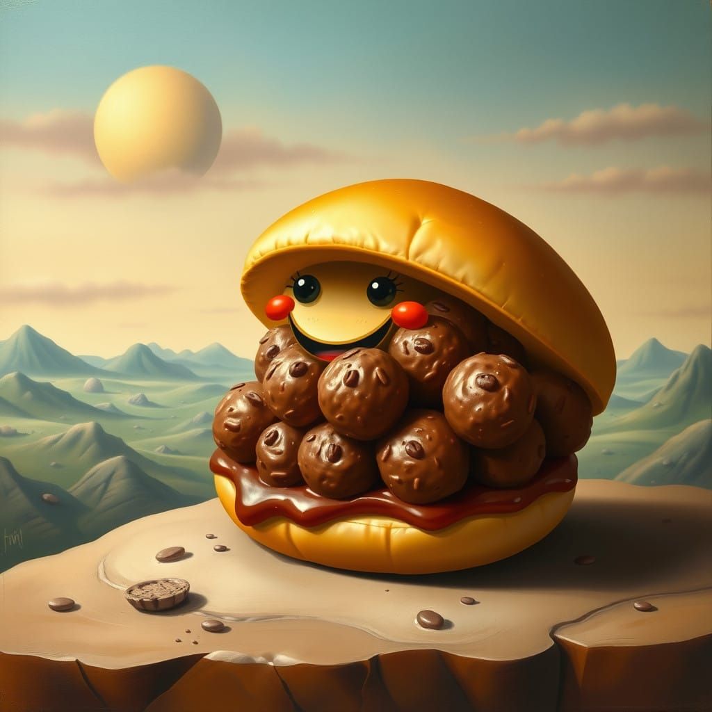 Happy Meatball Sandwich - Whimsical Meatball Sandwich in Dal...