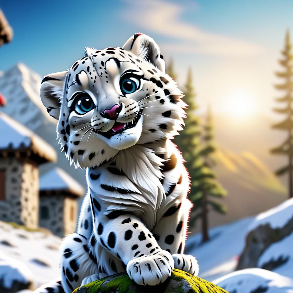 Portrait laughing [snow leopard::Ocelot], cheerful dynamic pose, Divine ...