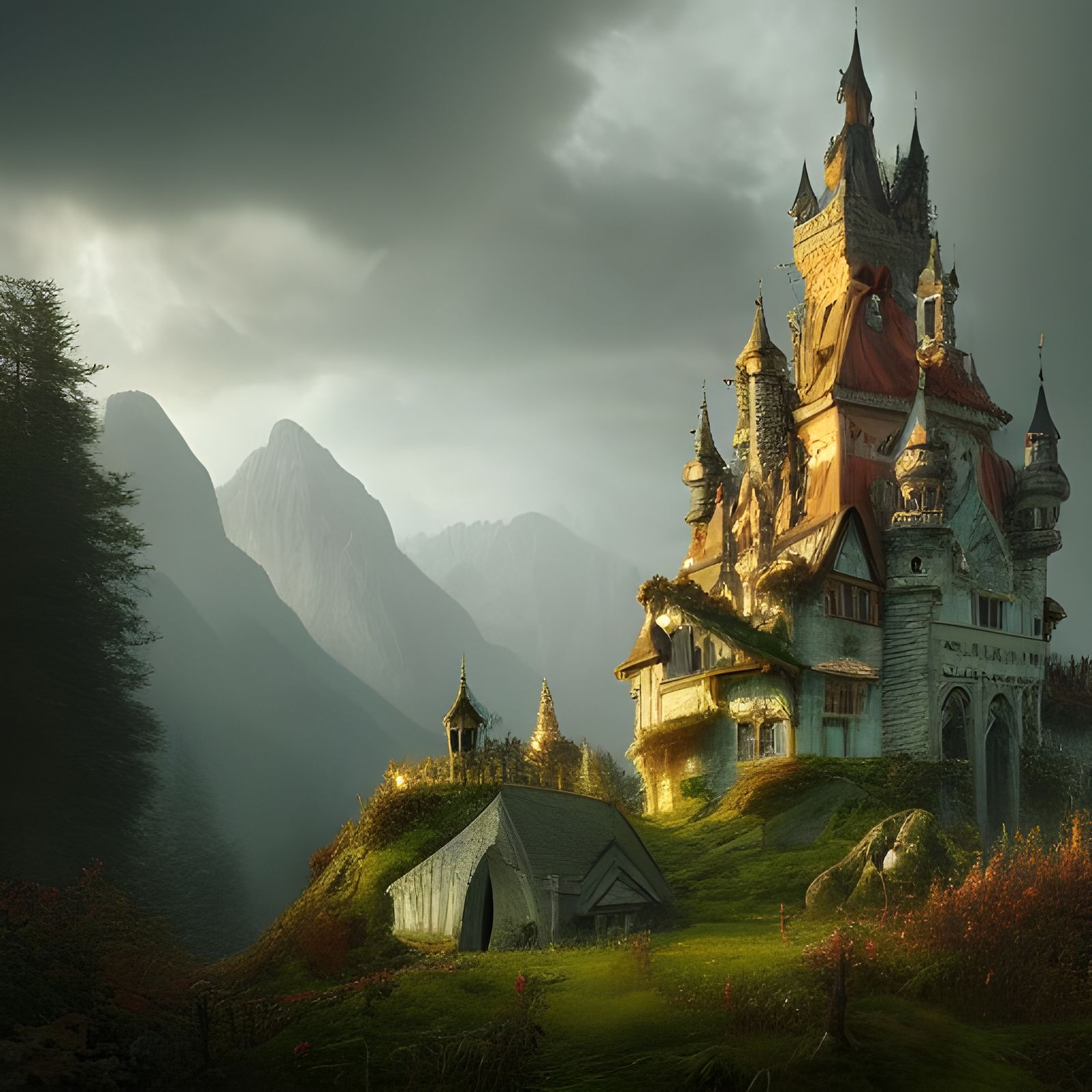 Enchanted gothic castle in the Clouds - AI Generated Artwork ...