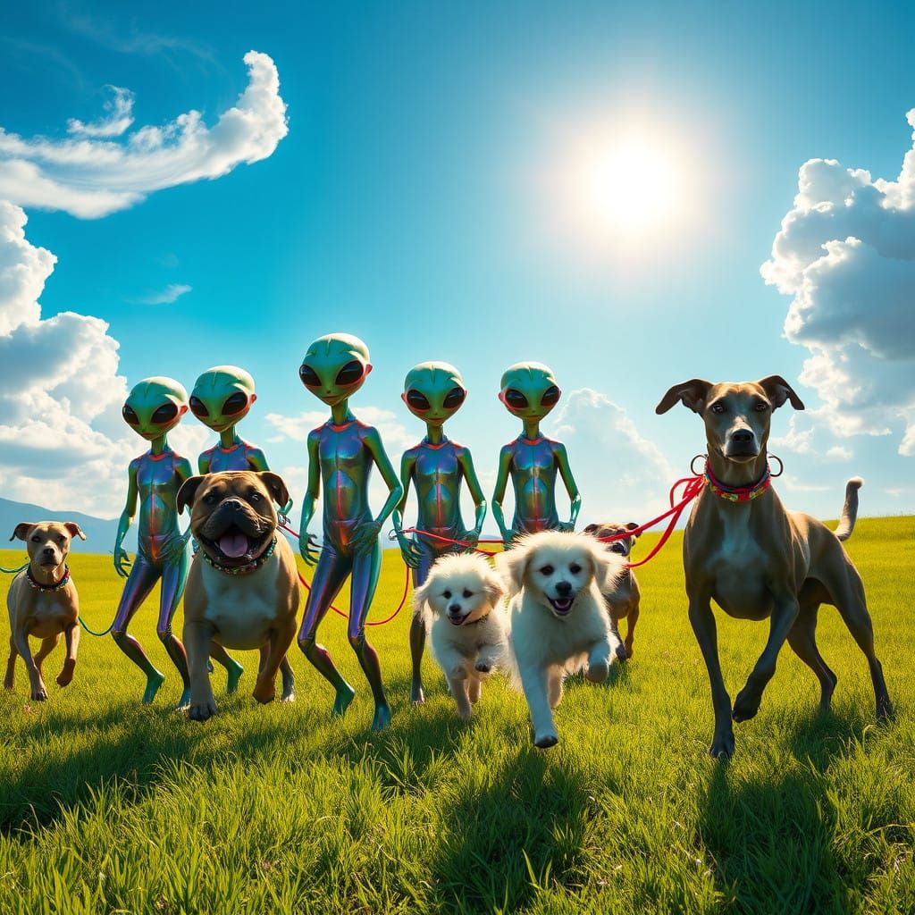 Whimsical Alien Encounter with Energetic Earth Dog... - AI Art