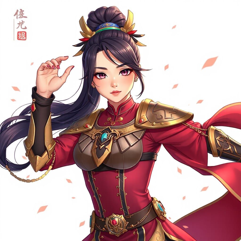 Chun Li in Traditional Armor Qipao Illustration - AI Art