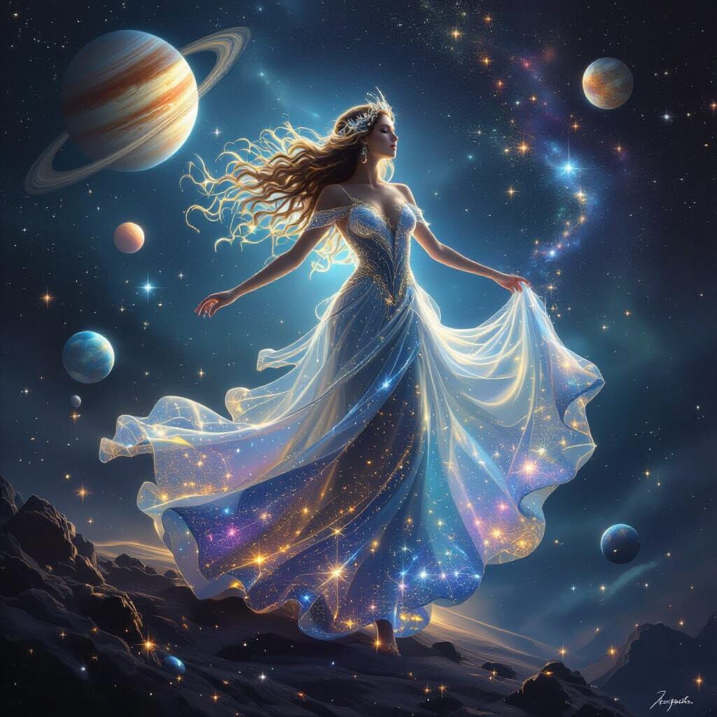Ethereal Nebula Goddess Dances Among Planets - AI Art