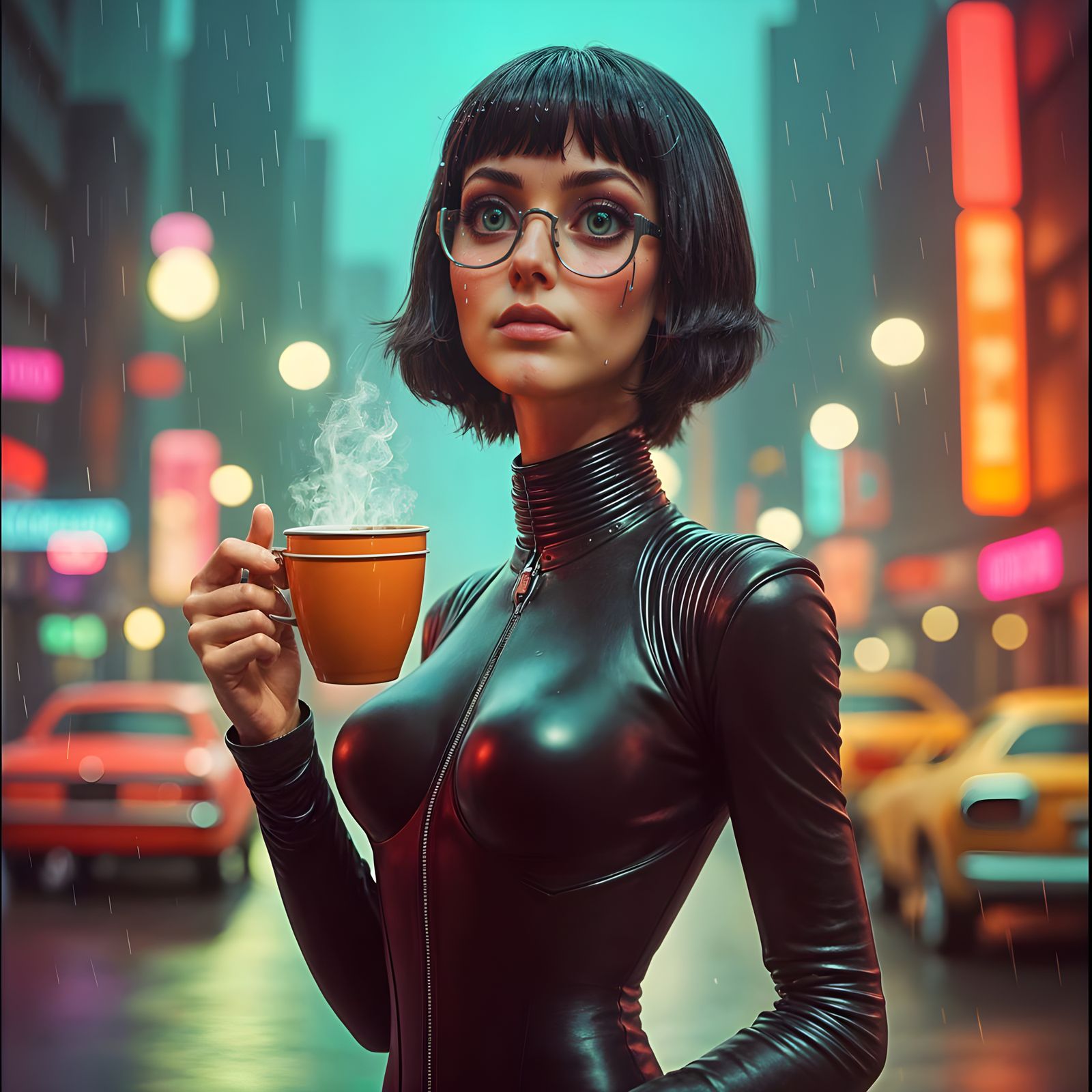 The Coffee Mate - Android Protagonist in Cyberpunk Cityscape...