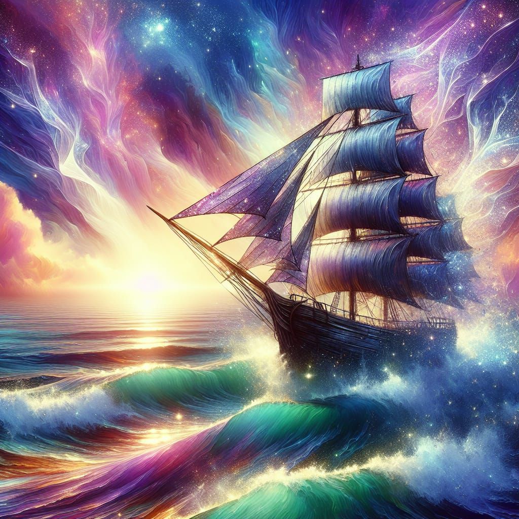 Magical Voyage - Hyper-Realistic Watercolor of a Magical Bla...