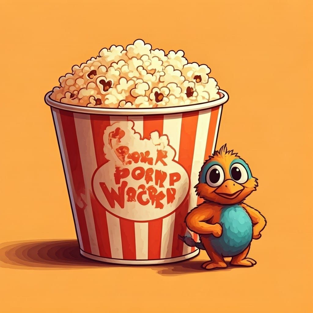 Popcorn - Whimsical Popcorn Scene in Vibrant Cartoon Style