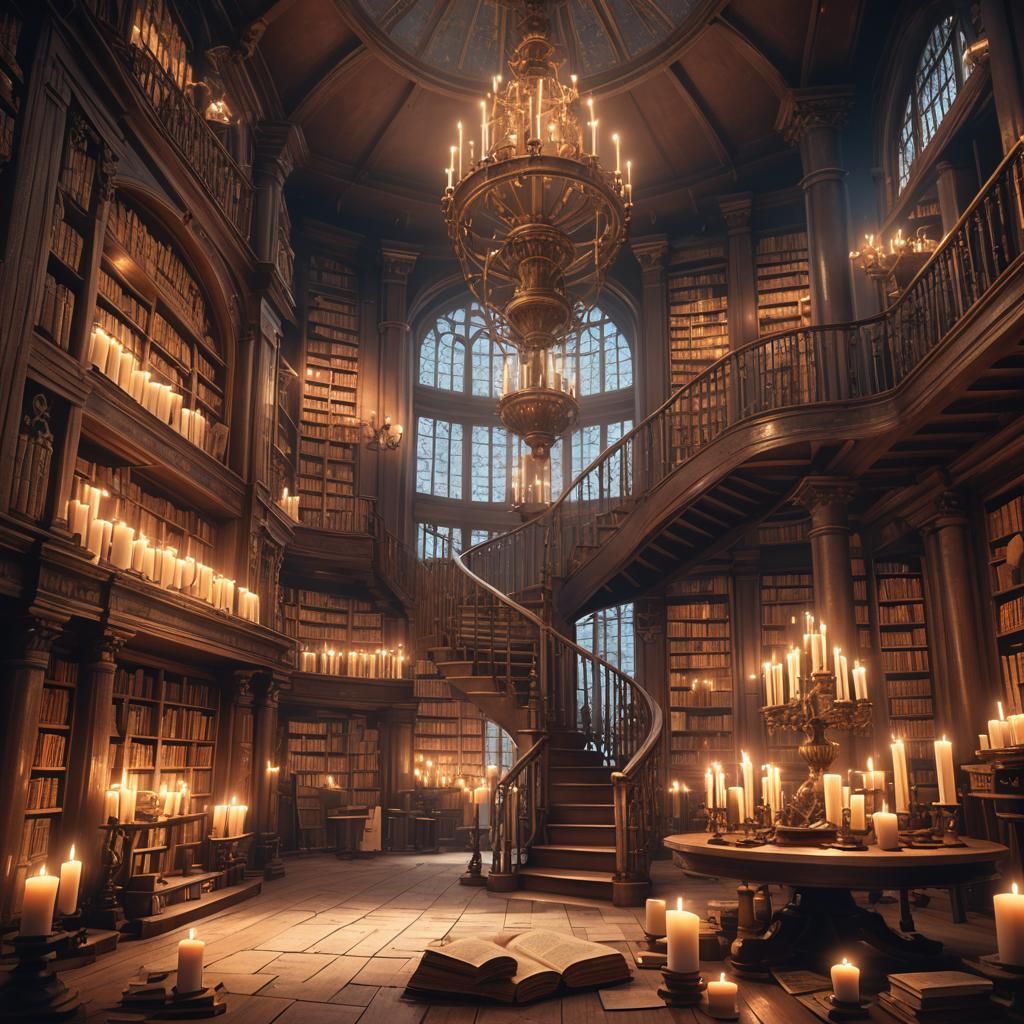 A big old library lit with candles - AI Generated Artwork - NightCafe ...
