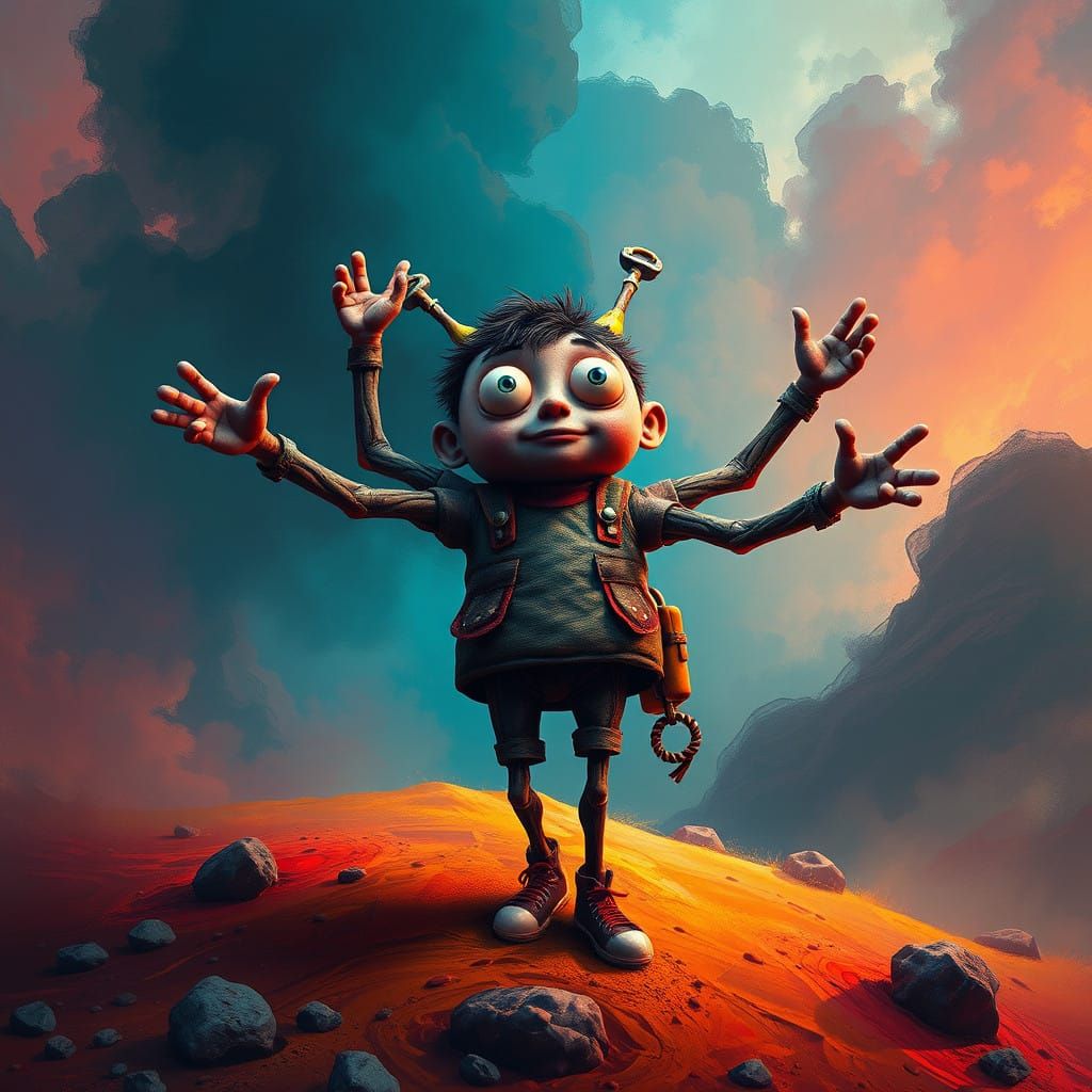 Handy Andy is all hands - Whimsical Multi-Armed Figure in a ...