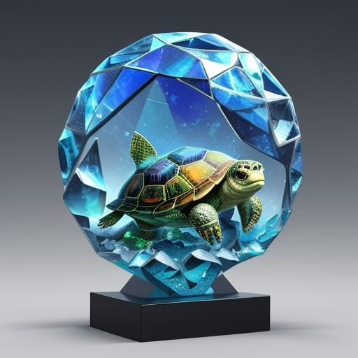Turtle globe - Chibi Tortoise in Cubist Style with Crystal S...