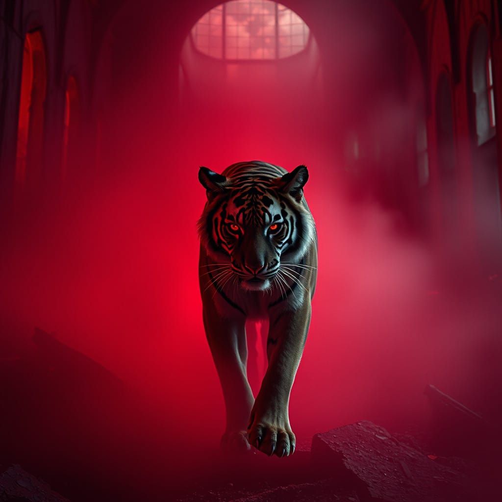 A hauntingly surreal, hyper-realistic gothic Tiger, shrouded in an ...