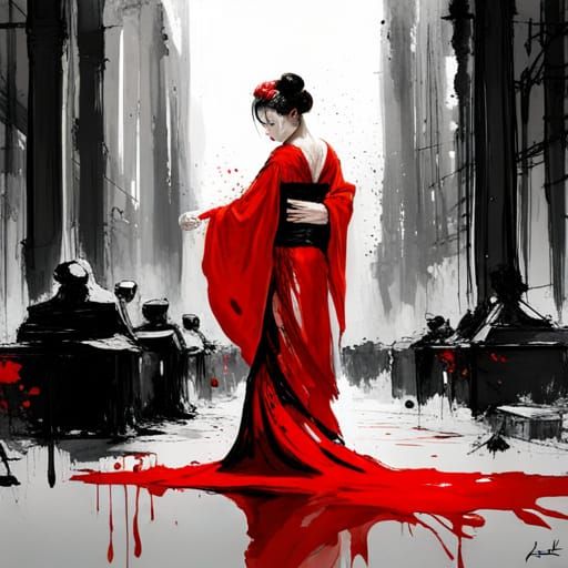 a beautiful evil geisha in a dark gothic cathedral, Speedpaint_with ...
