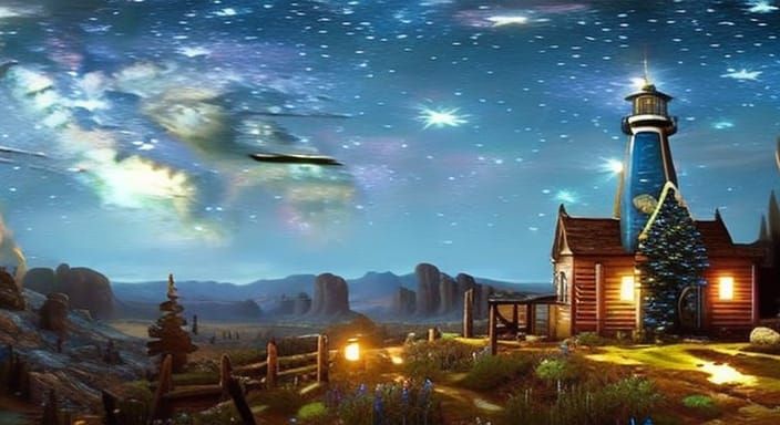Thomas Kinkade: stunning starry night sky over a small American town ...