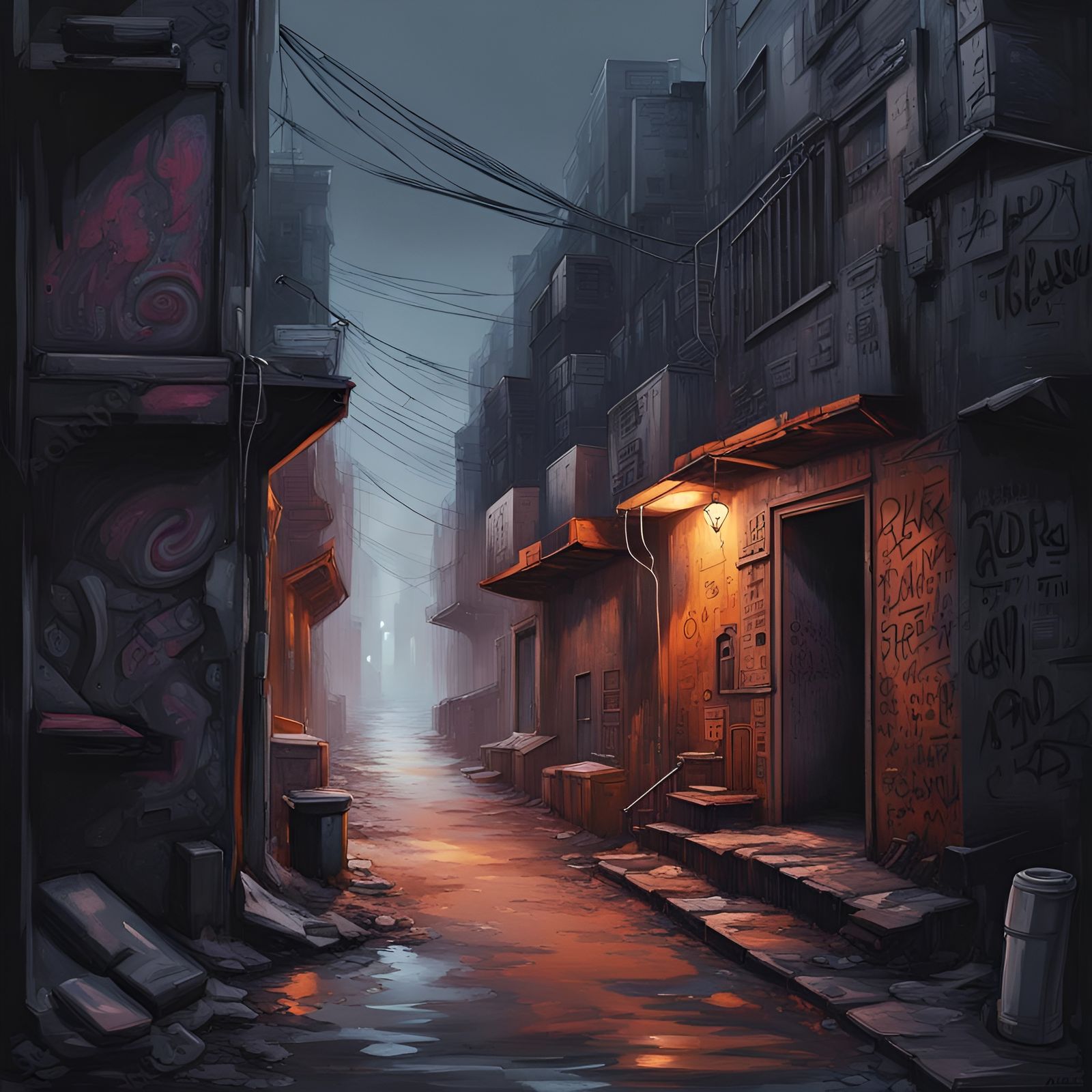 dark alleyway in the slums - AI Generated Artwork - NightCafe Creator