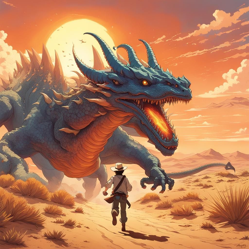 Studio Ghibli Cowboy vs Dragon - AI Generated Artwork - NightCafe Creator