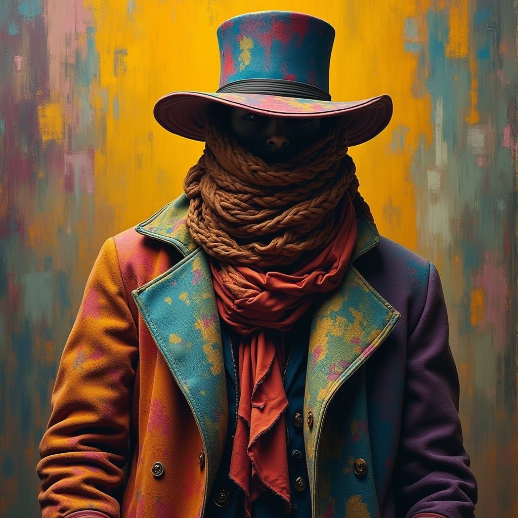 A Surrealist Figure Buried Under a Jarring, Multic... - AI Art