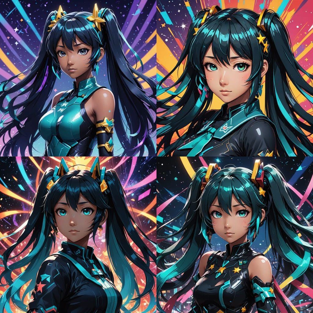African American Hatsune Miku in Celestial Style - AI Art