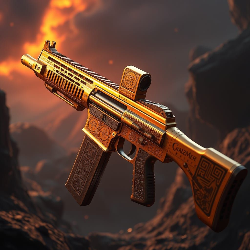 Golden Scar Assault Rifle in Futuristic High-Fanta... - AI Art