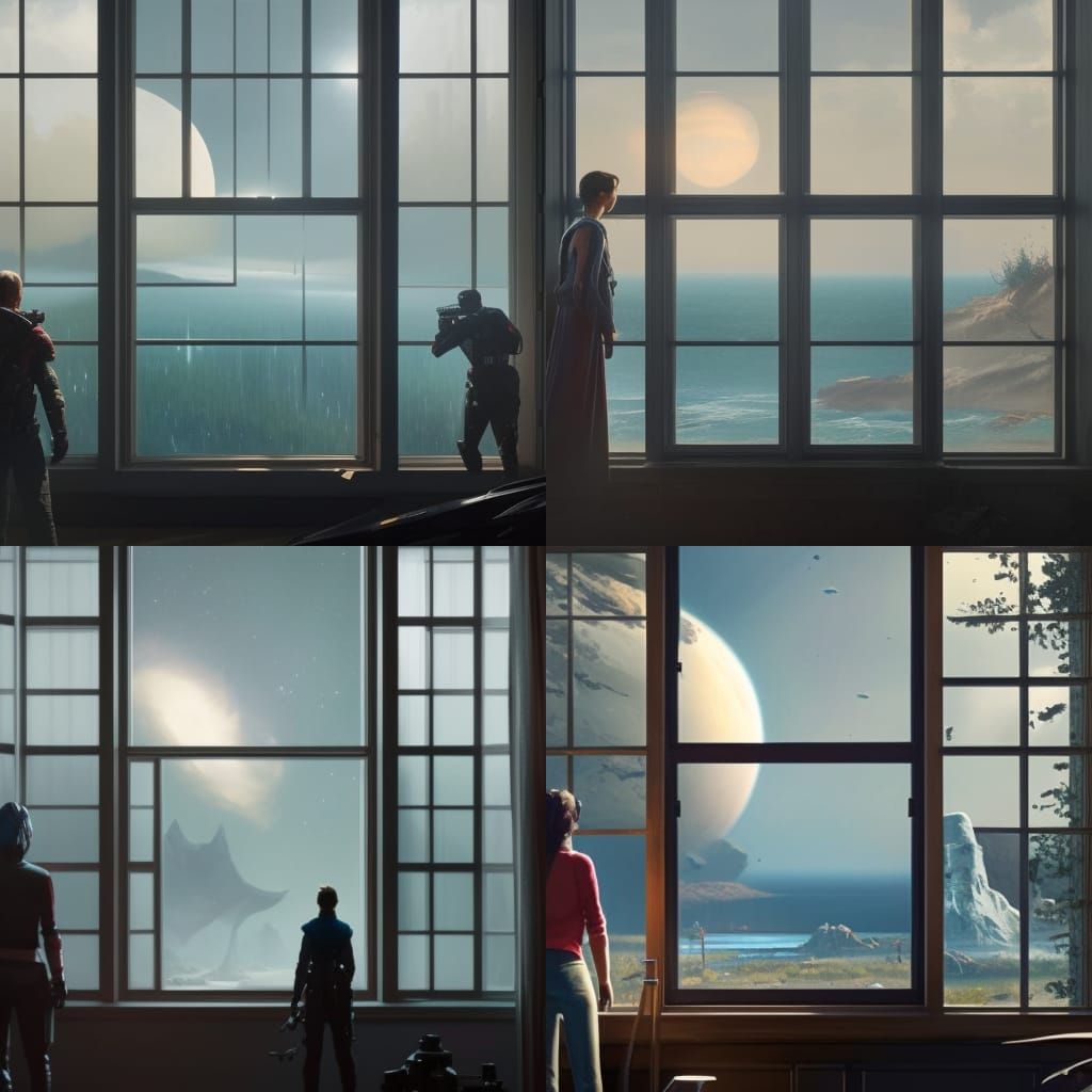 large window looking out to a new world, alien world 8k resolution ...