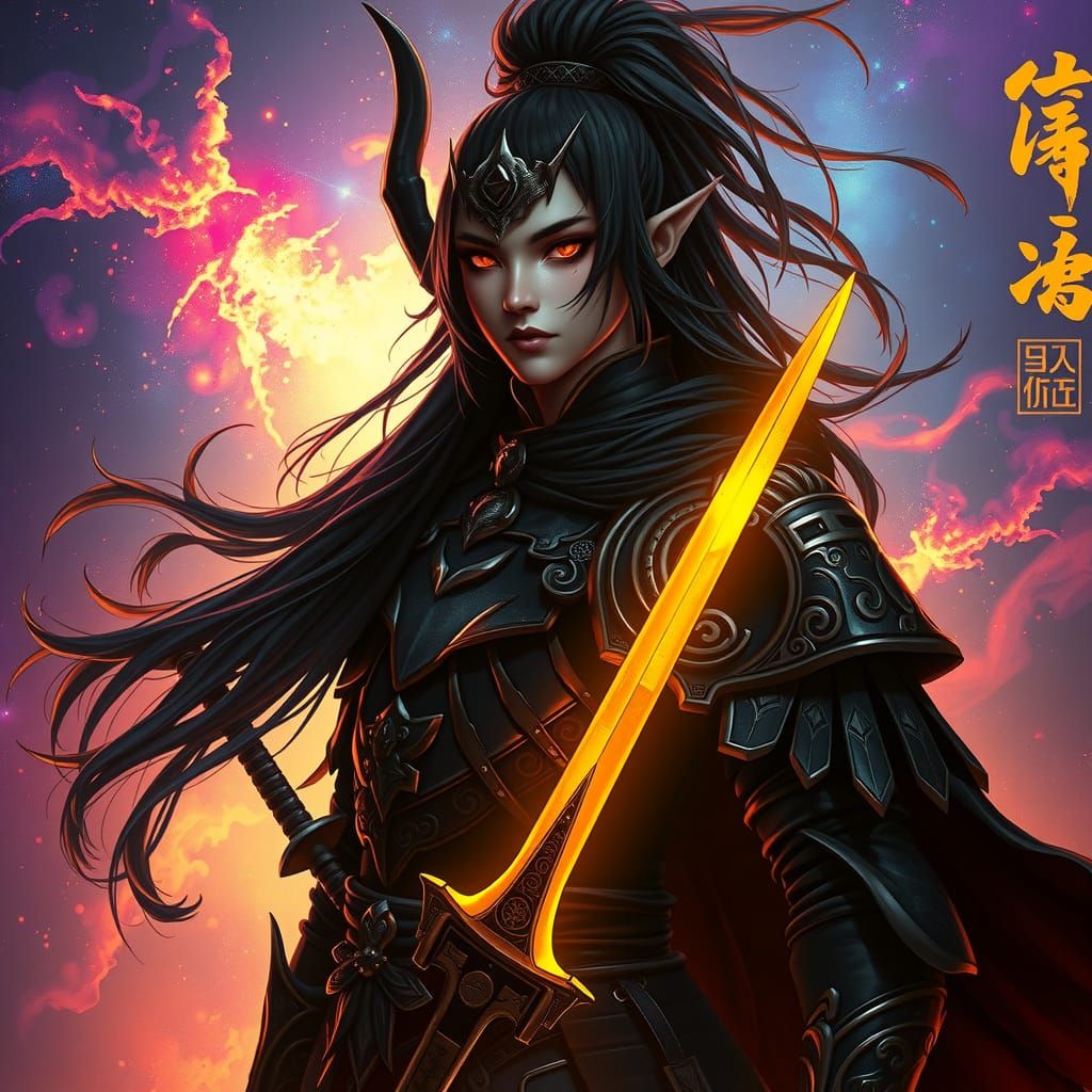 Dark Fantasy Samurai Goddess, Cyberpunk Style - AI Art