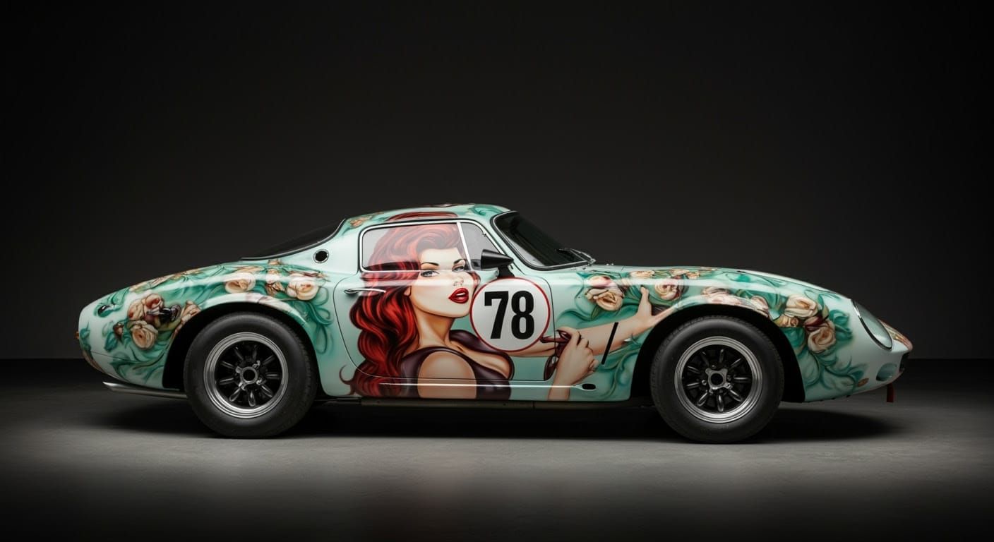 Stunning British Track Car in Vintage PinUp Style - AI Art