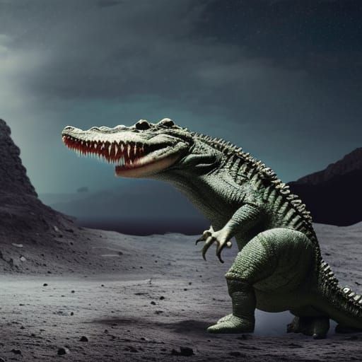 A terrifying Croco through rocky landscapes on the moon - AI Generated ...