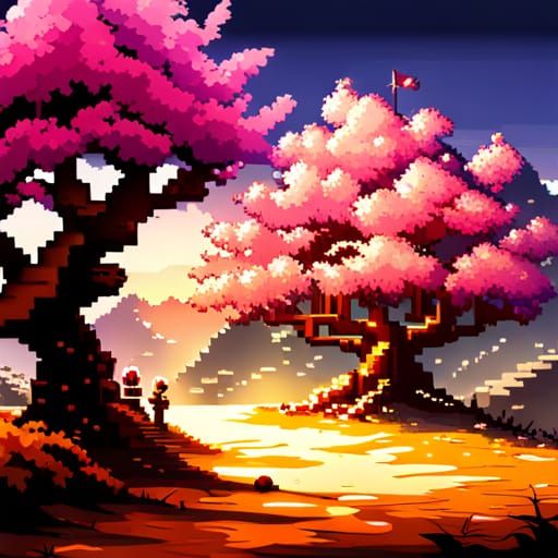 Pixel Sakura foreat - AI Generated Artwork - NightCafe Creator