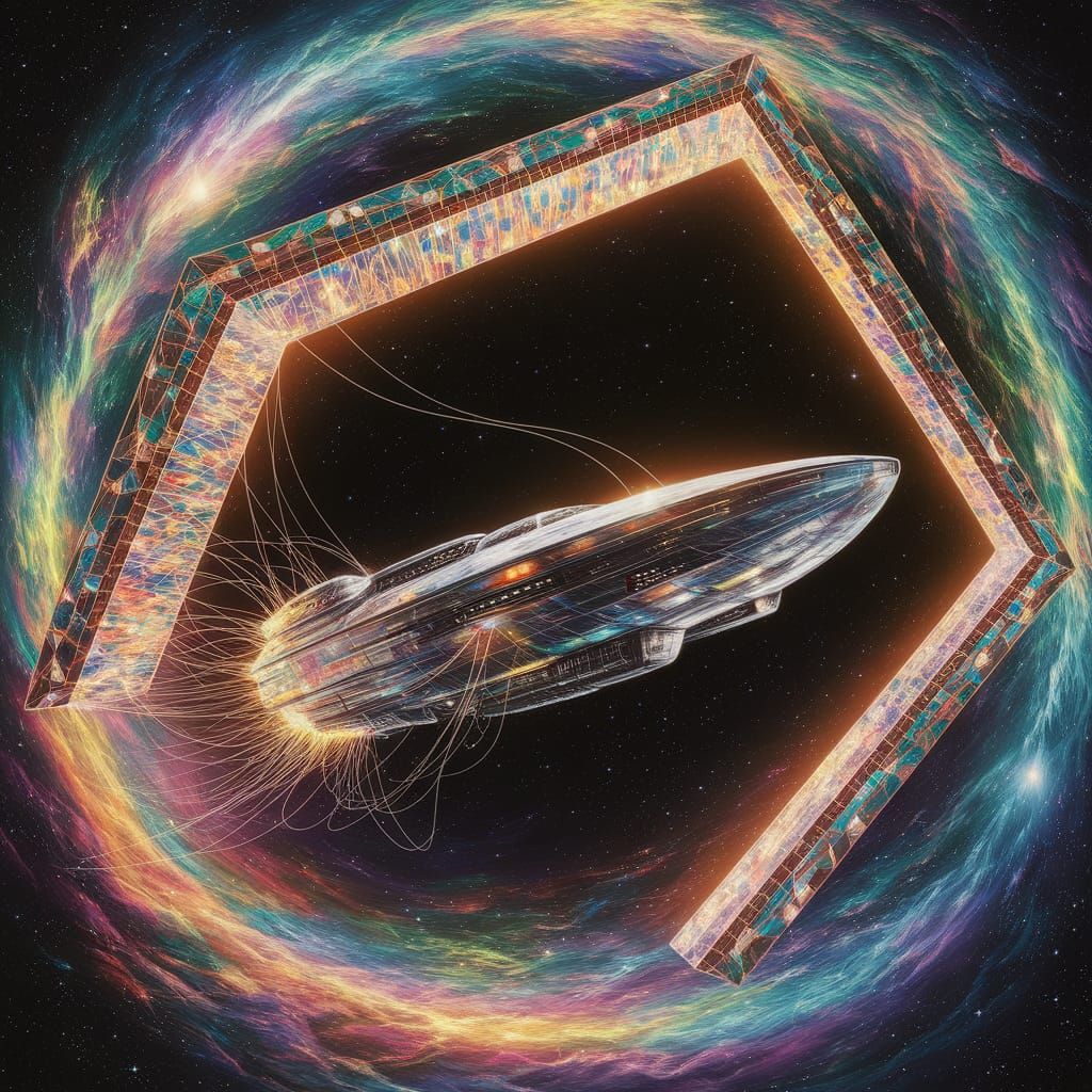 Cosmic Elysian Starship Hangar in Vibrant, Iridesc... - AI Art