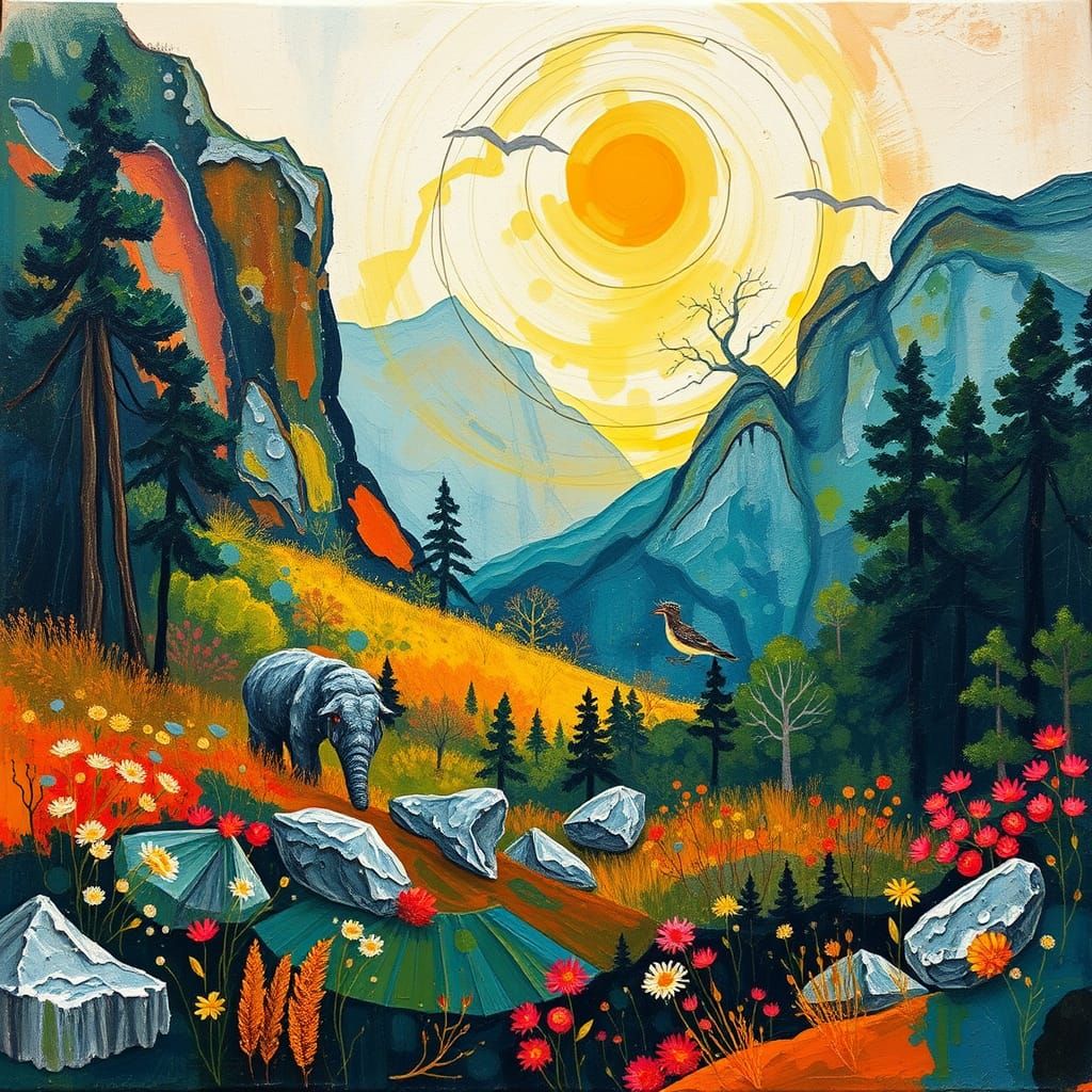 encounters in wild nature, - Abstract Cubist Planet Encounte...