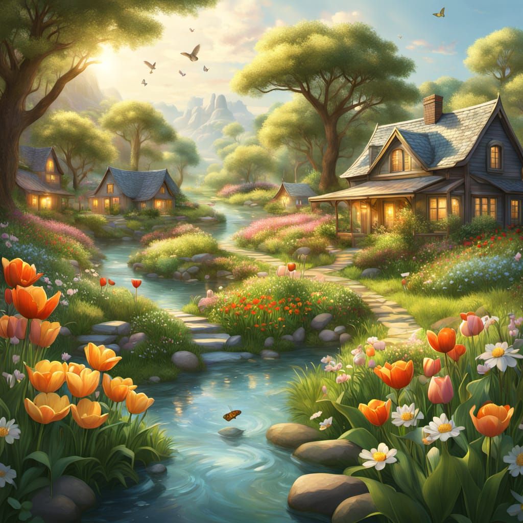 Vibrant Earth Day Celebration in Spring Revival La... - AI Art