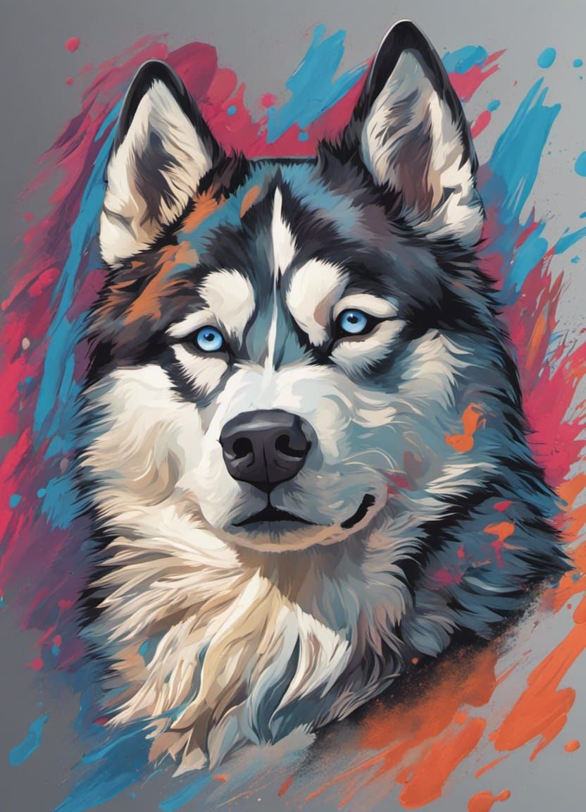 husky t-shirt sticker Close-up portrait focus abstract art ...