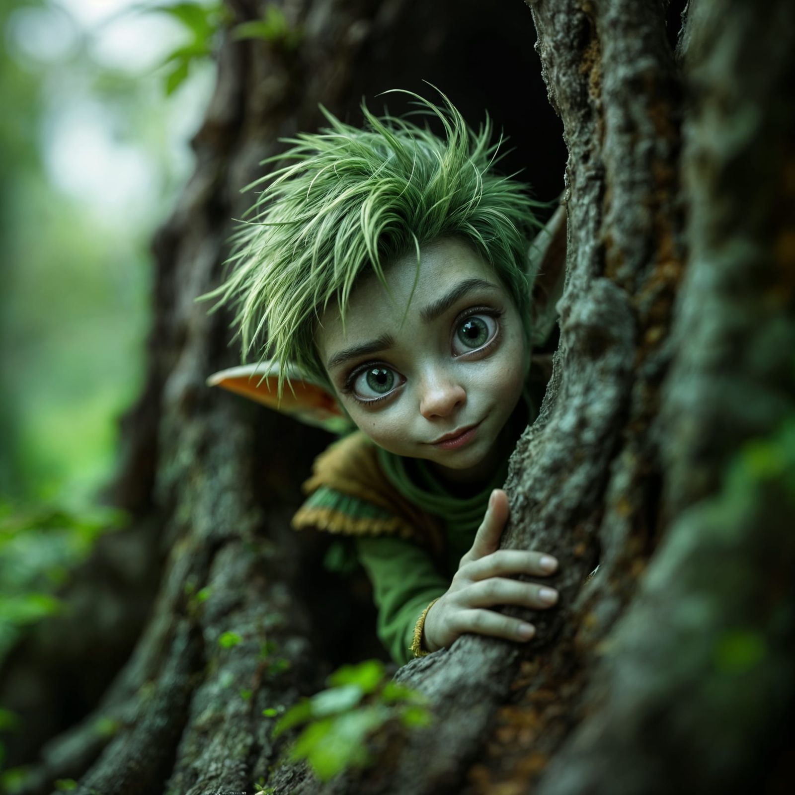 The tiny, delicate green creature has the proportions of a human, looks ...