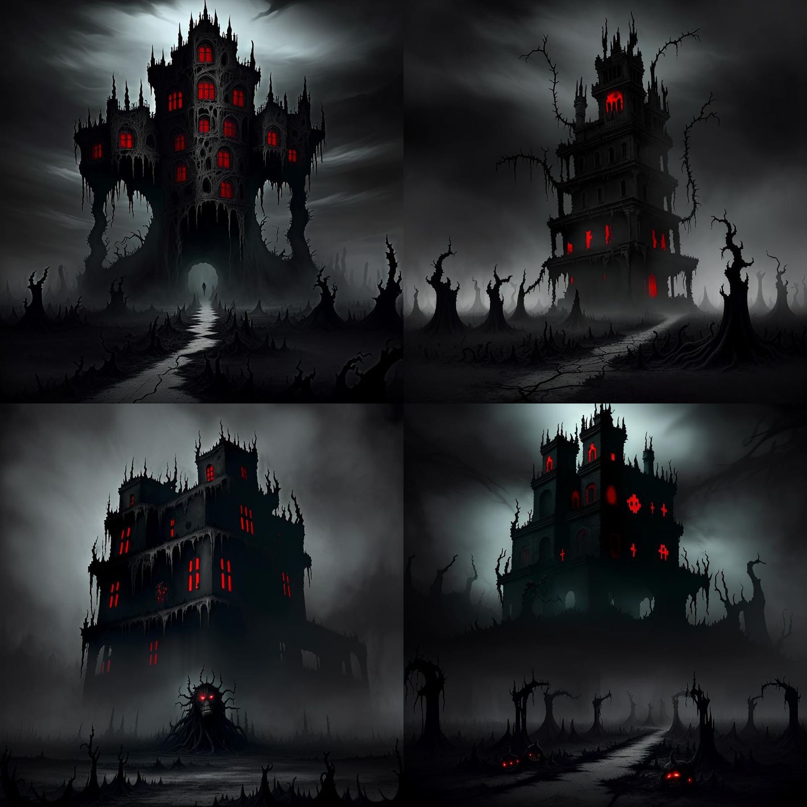 A nightmarish landscape where reality warps and twists. The sky is an ...