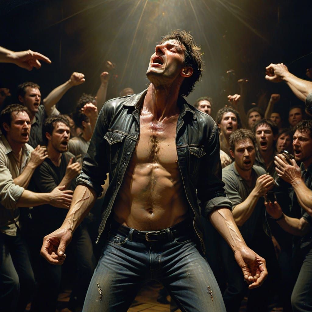 Rock Icon Basks in Stage Lights, Microphone Grippe... - AI Art