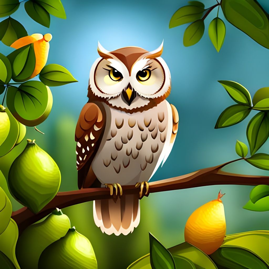 Lemon Lime Owl sitting on the limb of the bushes watching - AI Generated Artwork - NightCafe Creator