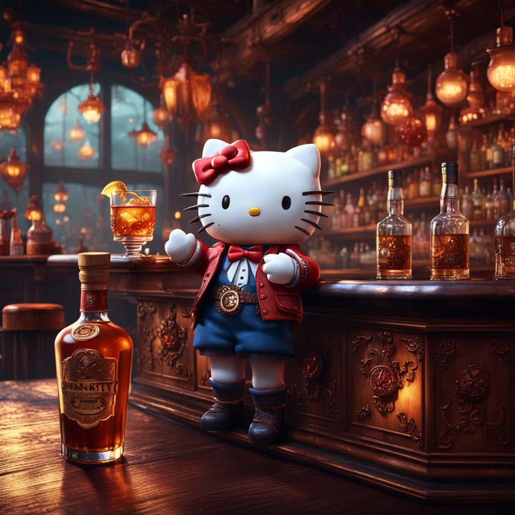 Hello kitty drinking whisky at a bar with the Devil - AI Generated ...