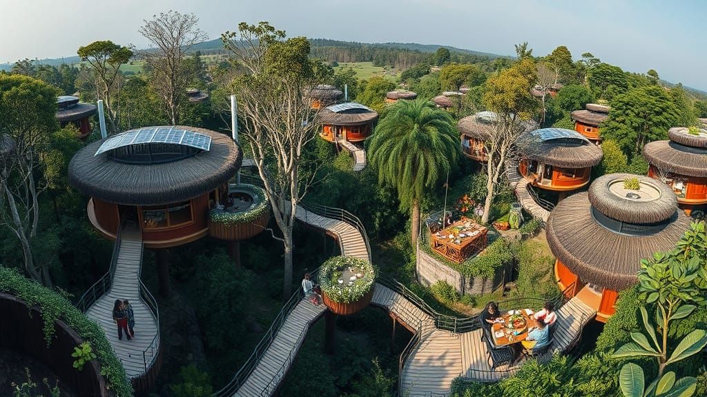 Vibrant Solarpunk Community in Harmony with Nature - AI Art