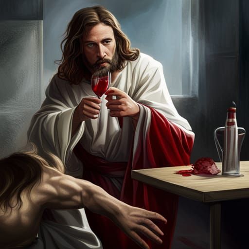 Jesus Christ drinking his own blood - AI Generated Artwork - NightCafe ...