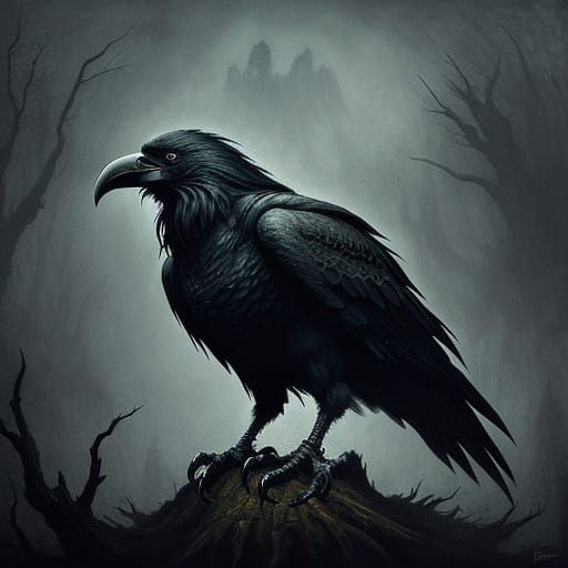 Humanoid Crow Monster - Dark Crow Monster in Moonlit Forest