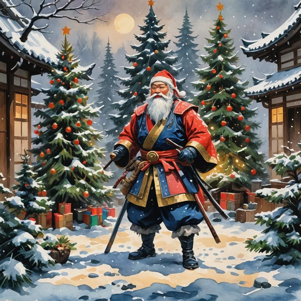 Samurai Claus - Epic Samurai Santa Claus in Majestic Snowy ...