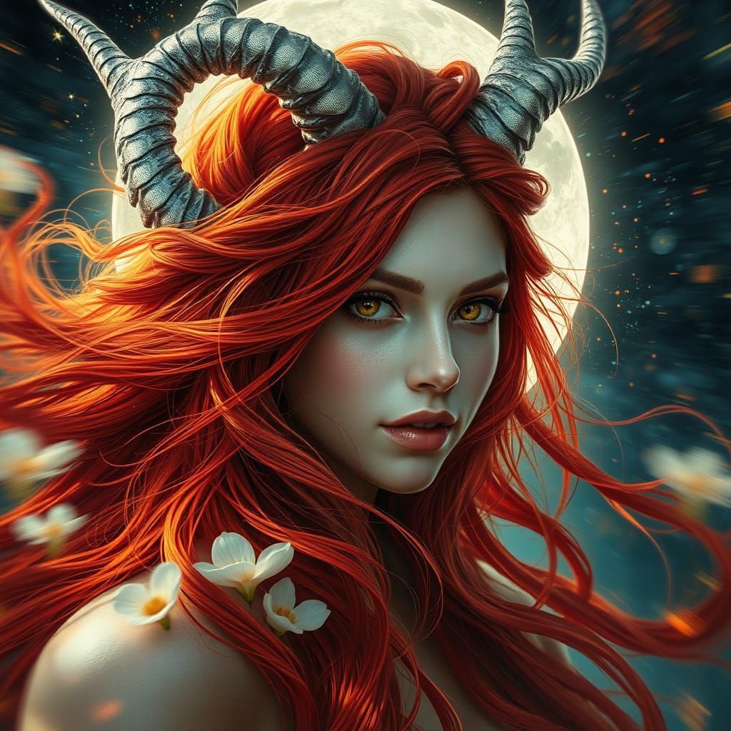 Enchanting Pre-Raphaelite Goddess of the Moon - AI Art