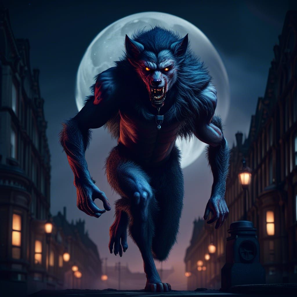 A human turning into a werewolf under a full moon in London. - AI ...