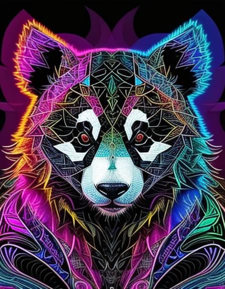 Psychedelic Cubist Panda in Neon Colors - AI Art