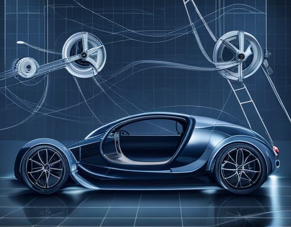 technical blueprint of a Bugatti, different viewpoints, white lines on ...