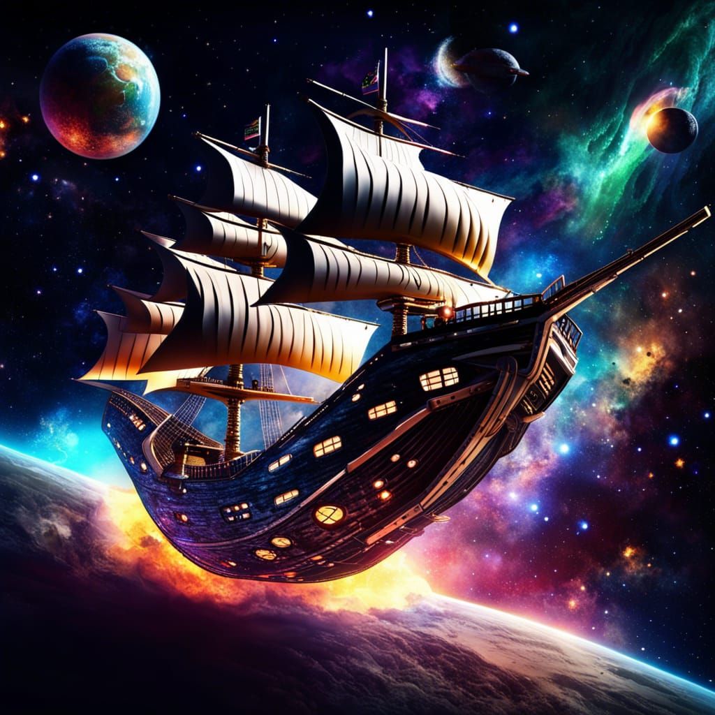 Interstellar pirate ship - AI Generated Artwork - NightCafe Creator