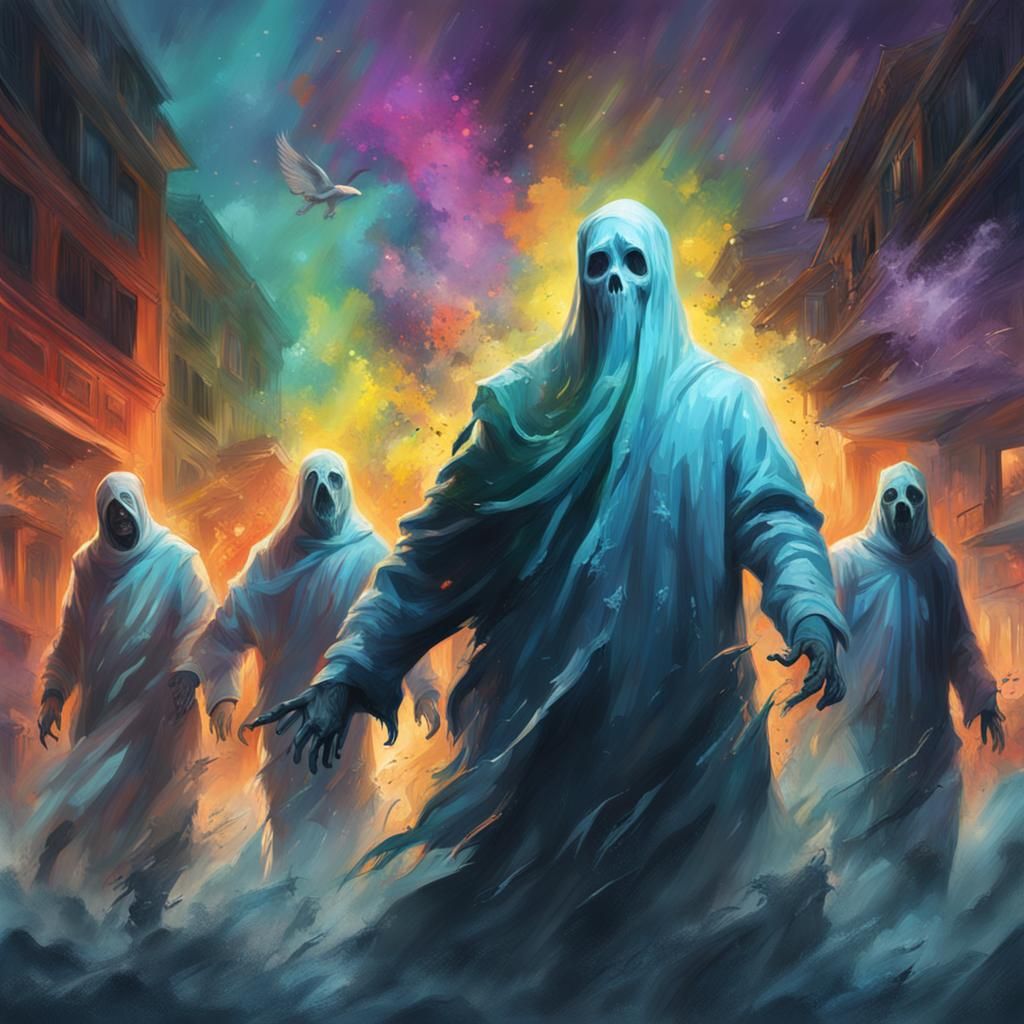 Ghosts being haunted by humans - AI Generated Artwork - NightCafe Creator