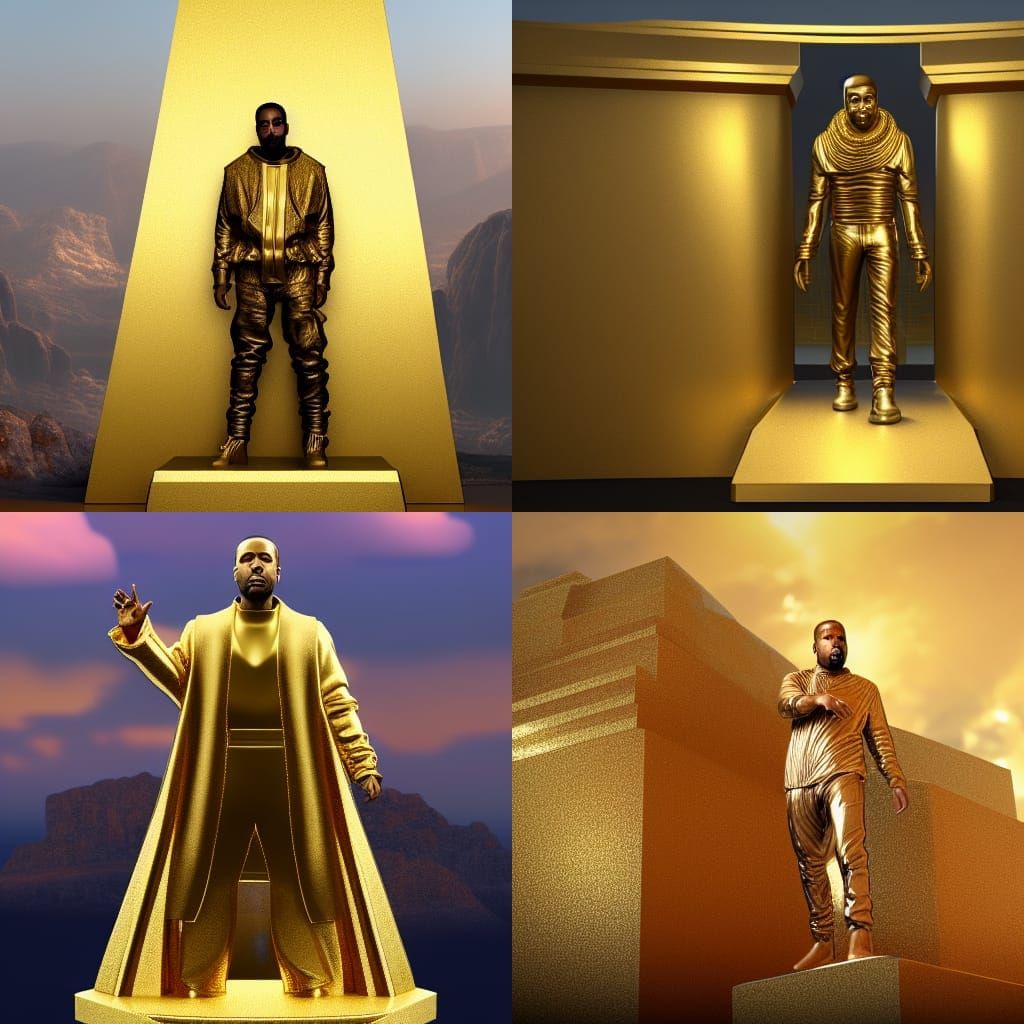 Gold Kanye West statue on top of gold stack in Fort Knox. - AI ...
