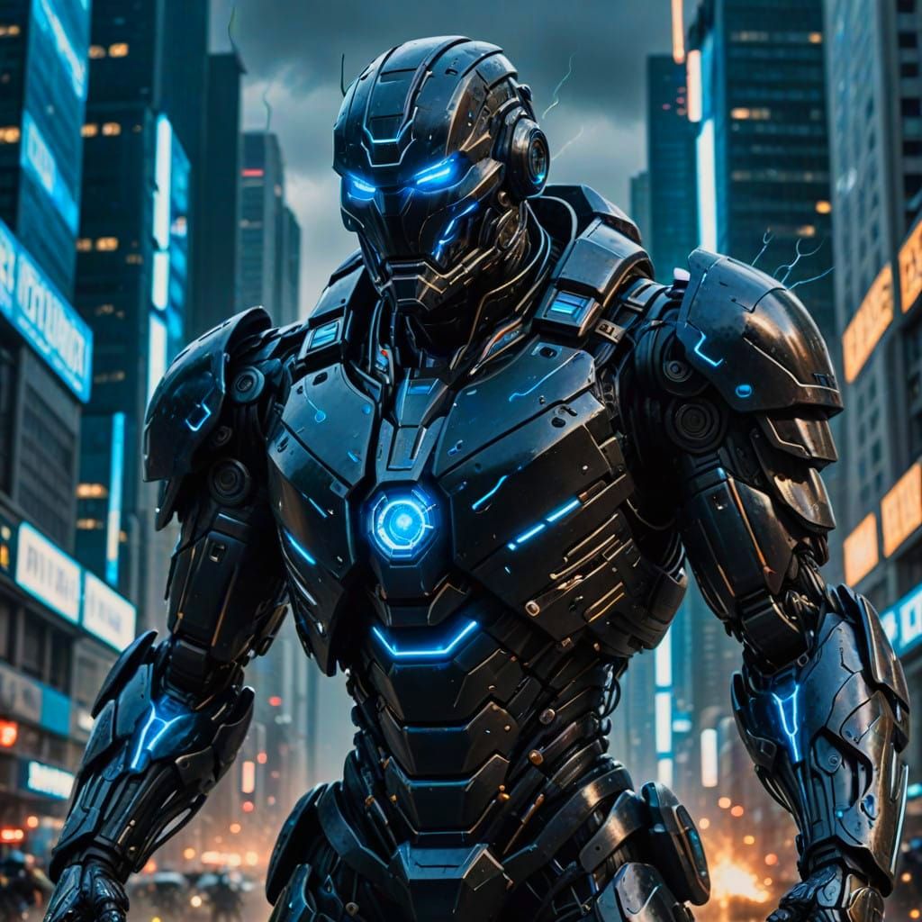 an Armored Cyborg Warrior - Cyborg Warrior in Futuristic Ci...