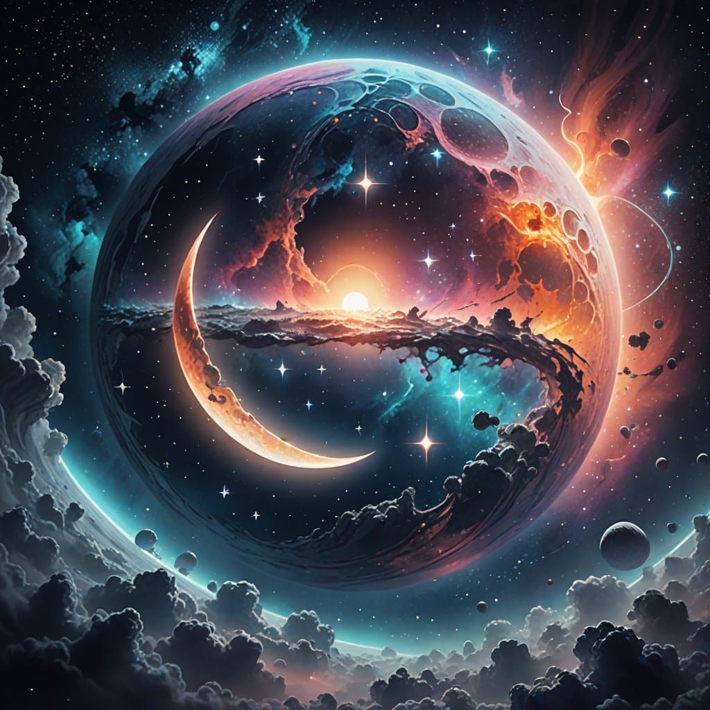 Luna Universe - Luna in Space: Vibrant Cosmic Digital Art